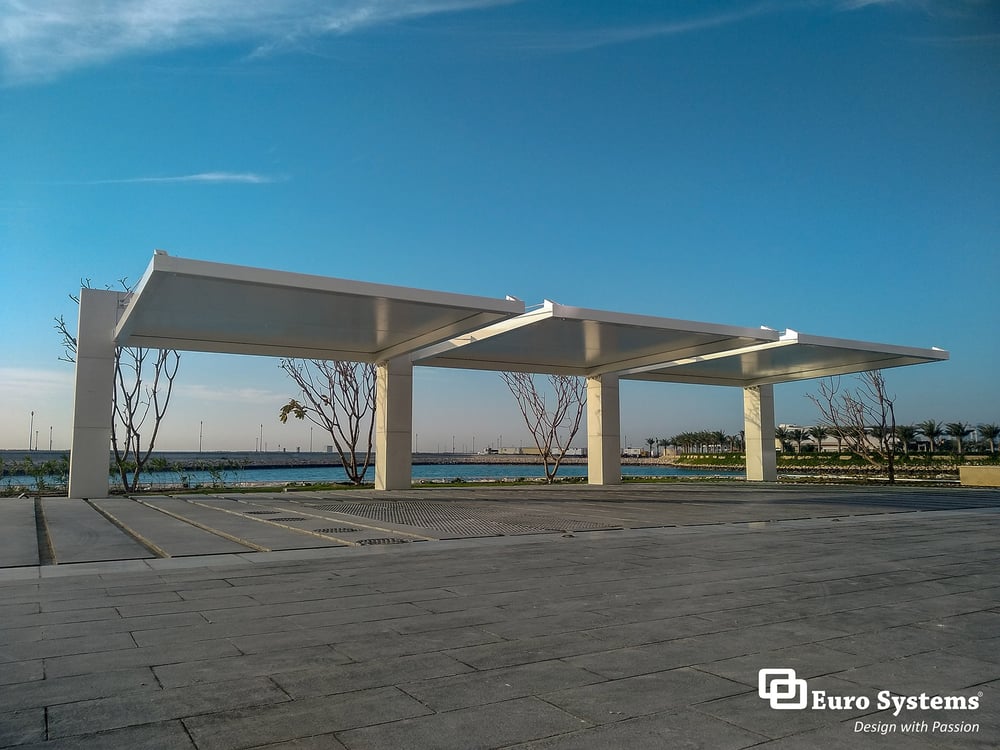 Car Parking Shade Project at Moon Island | Euro Systems Doha, Qatar